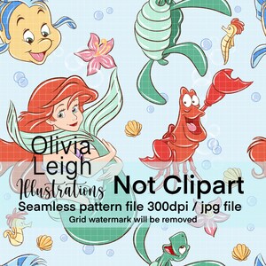 Princess Ariel, the Little Mermaid Seamless Pattern. Digital Paper ...