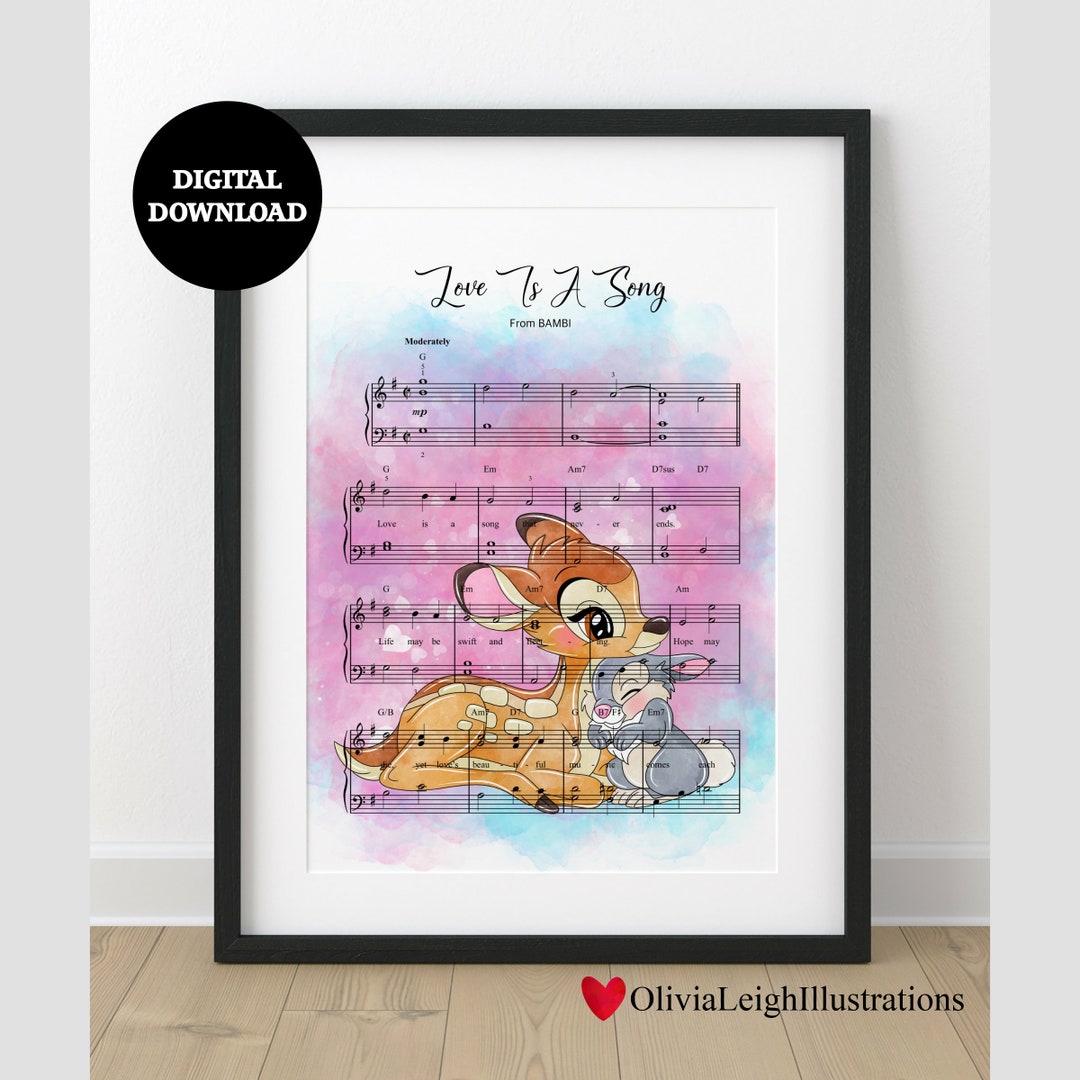 Bambi and Thumper Music Sheet Print-wall Art-gift Printable DIGITAL ...