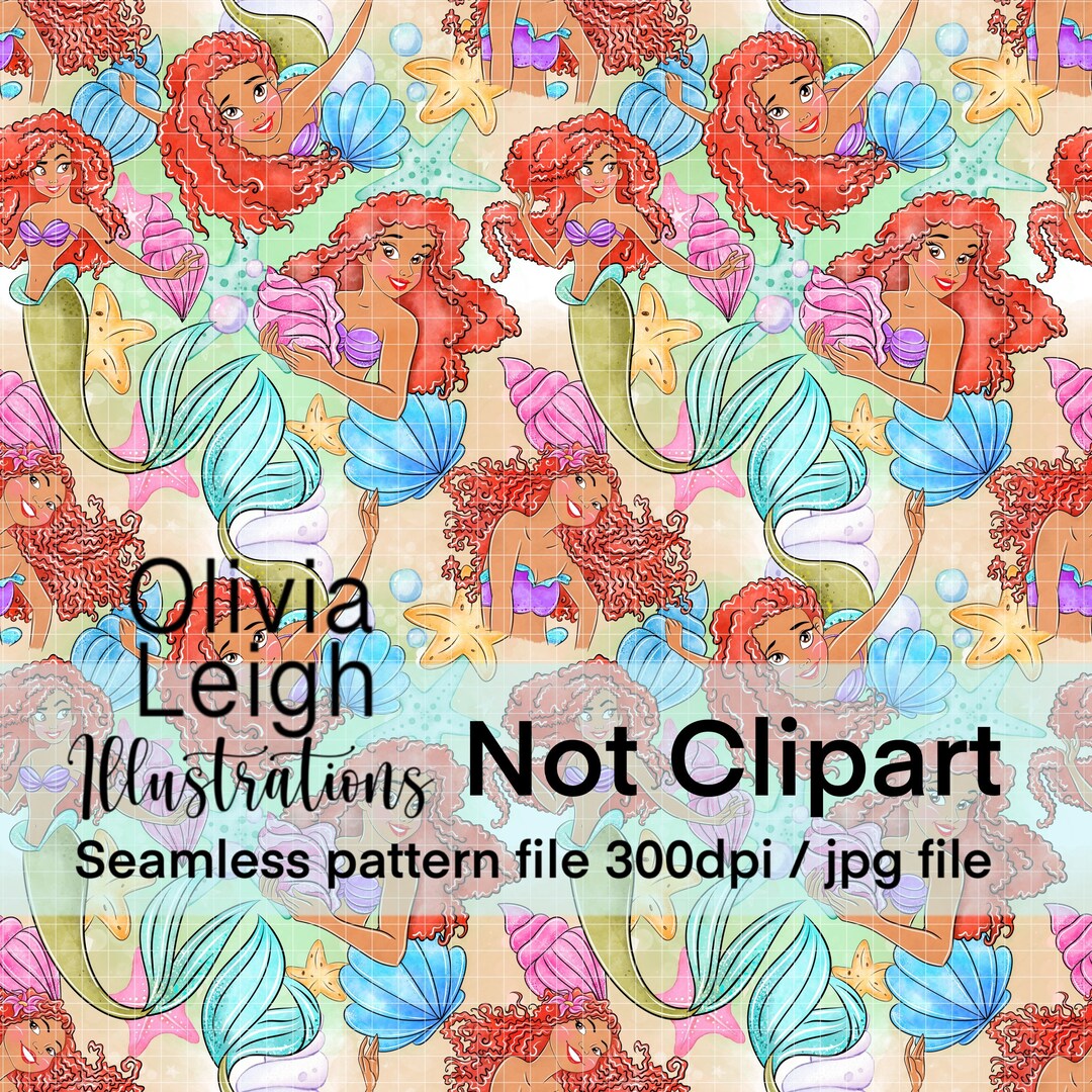 Princess Ariel the Little Mermaid Repeat Seamless Pattern. Digital ...