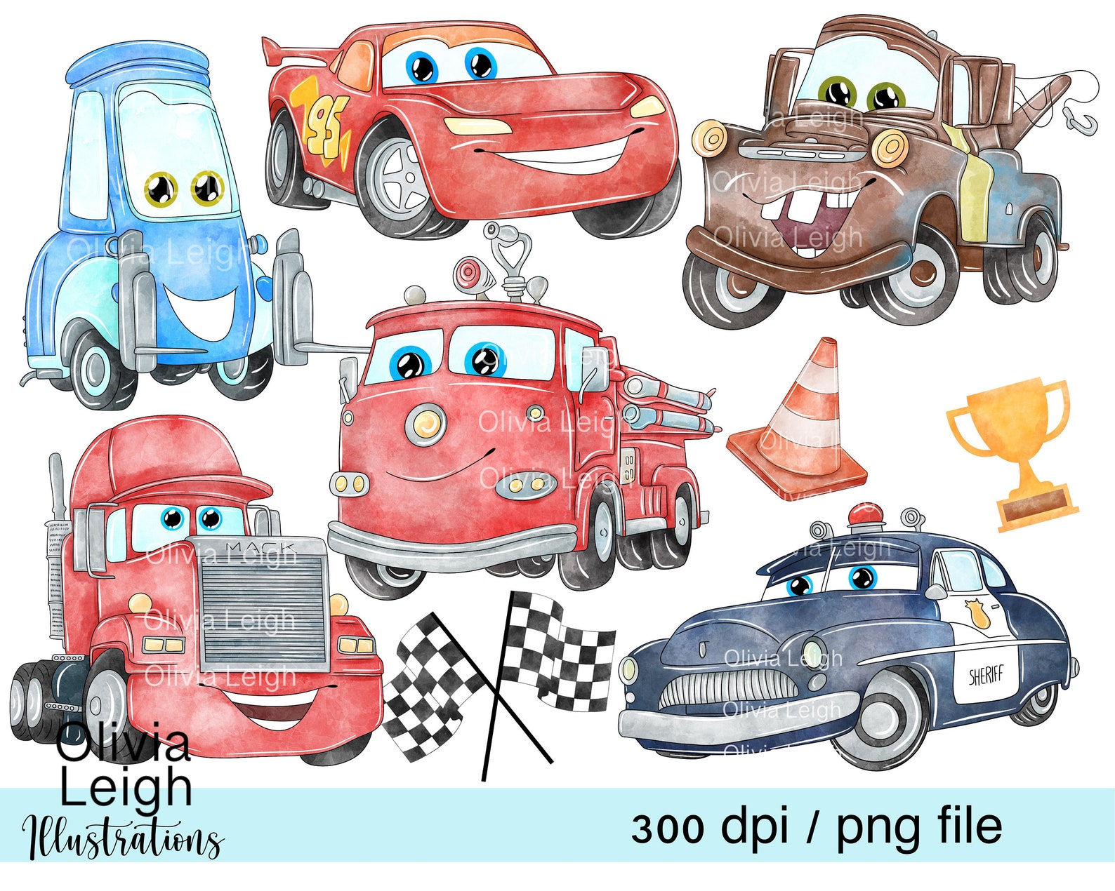 Set of Cars Cute Clipart Watercolour Backgrounds PNG Files DIGITAL ...