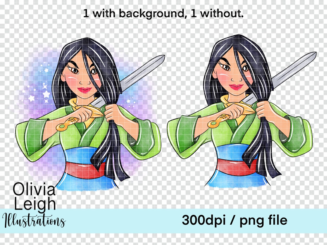 Cute Princess Mulan Clipart PNG Files Hand Drawn DIGITAL DOWNLOAD ...