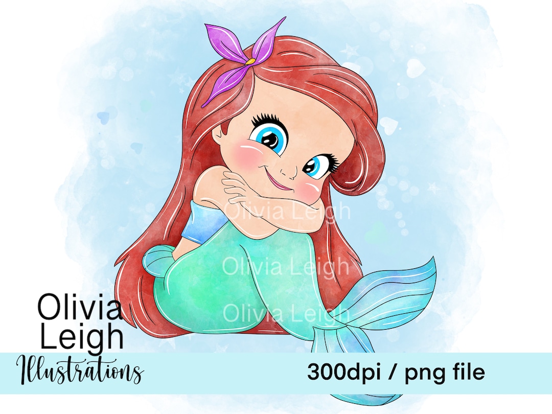 Baby Princess Ariel the Little Mermaid Cute Clipart PNG Files DIGITAL DOWNLOAD Printable - Etsy