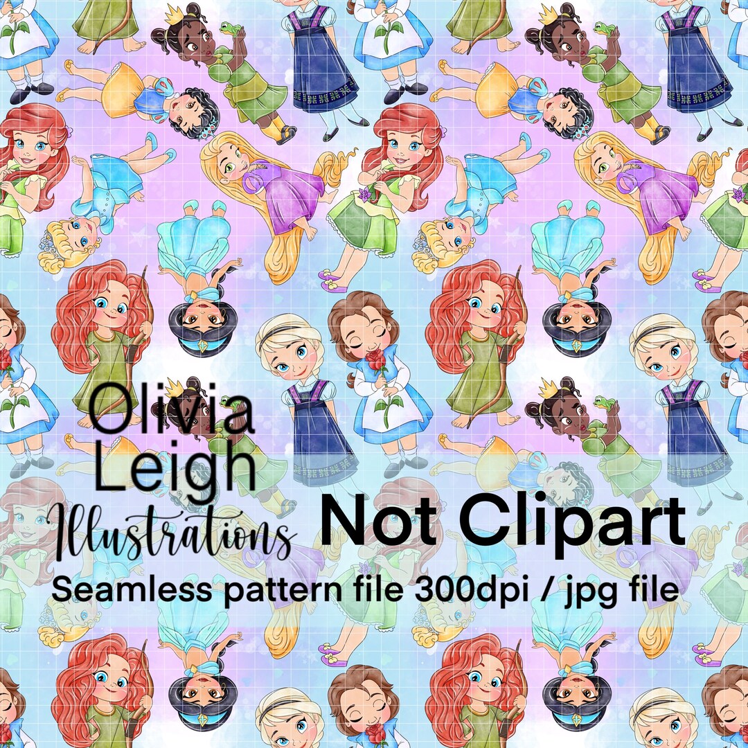 Cute Toddler Baby Princess Seamless Pattern. Tiana, Snow White, Belle ...