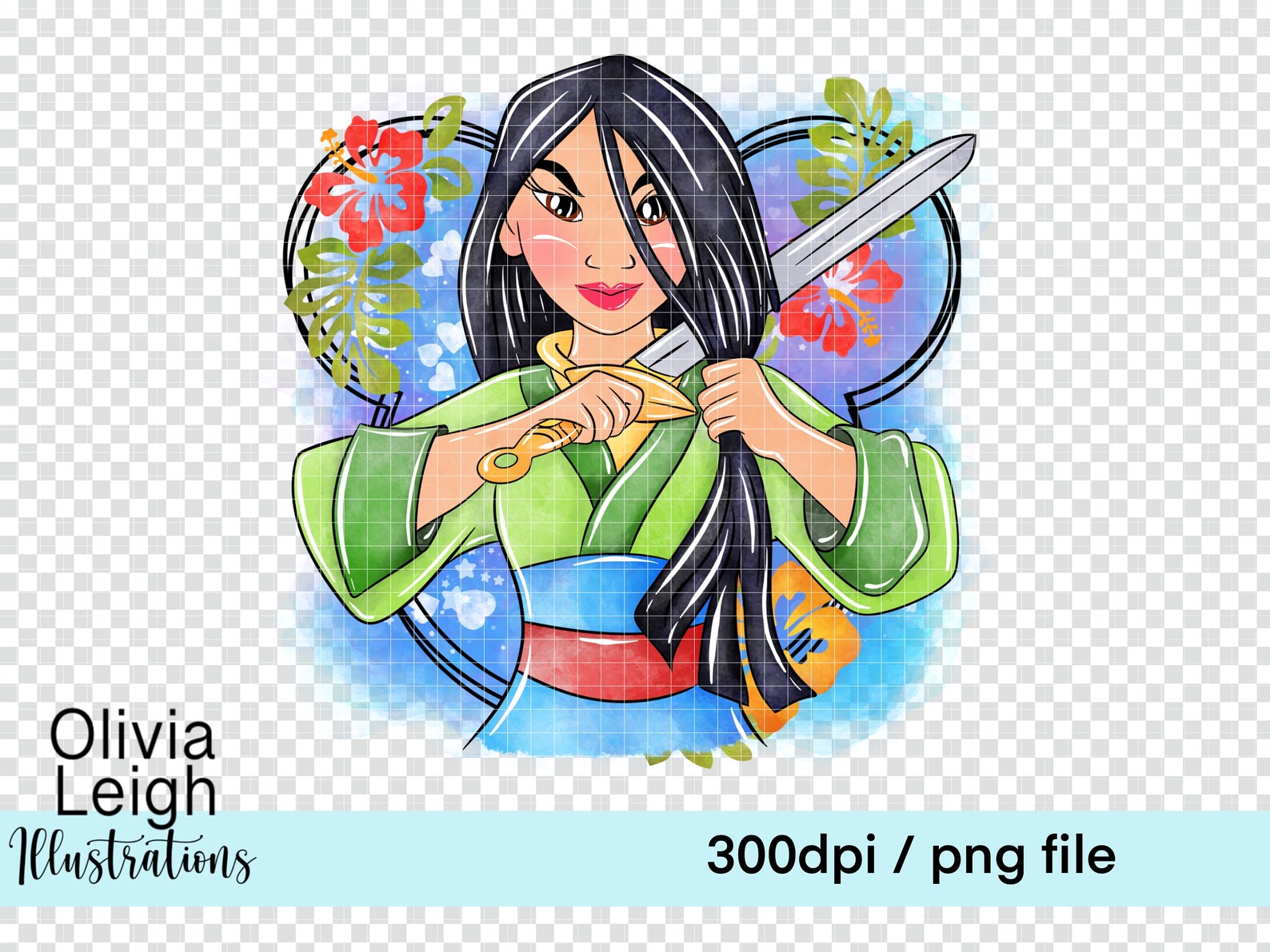 Cute Princess Mulan Clipart PNG Files Hand Drawn DIGITAL DOWNLOAD ...
