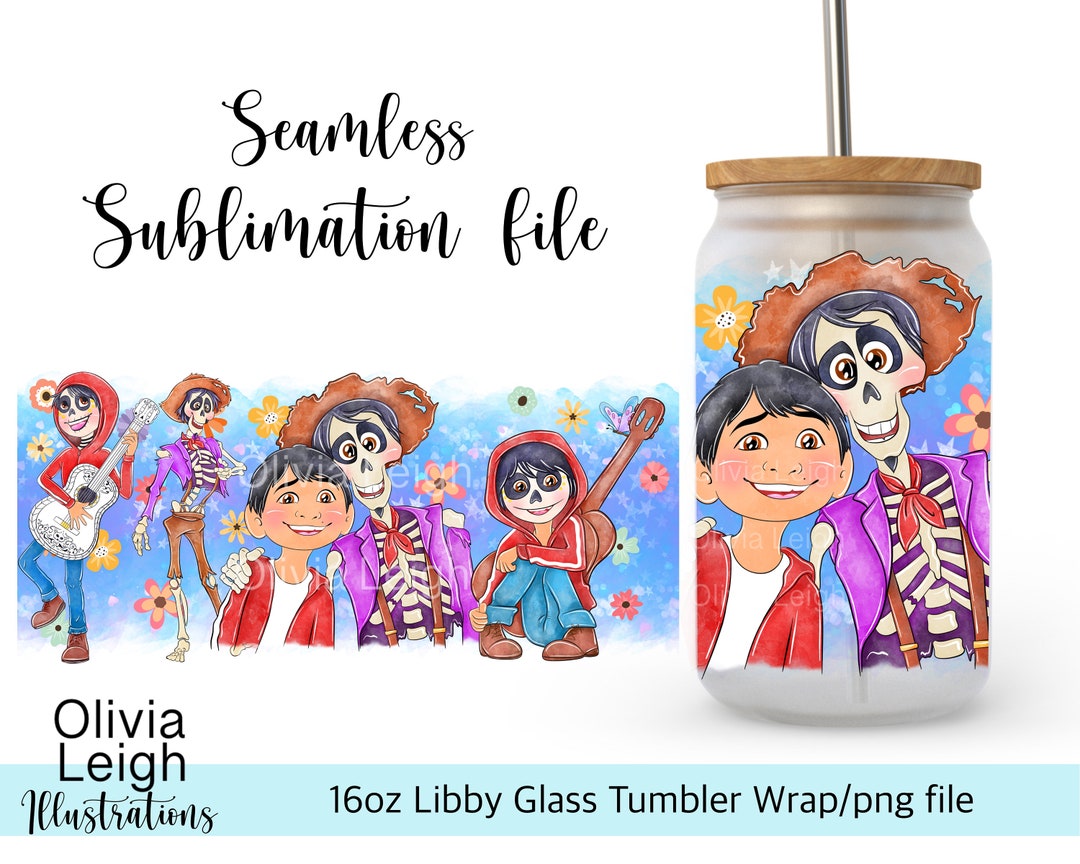 Coco Sublimation Wrap PNG File DIGITAL DOWNLOAD 16oz Glass Tumbler ...