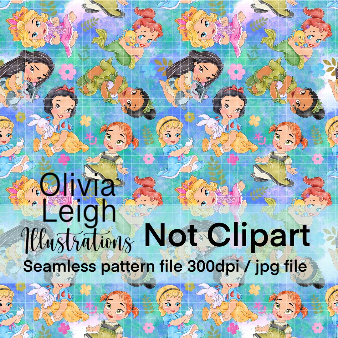 Cute Toddler Baby Princess Seamless Pattern. Tiana, Snow White ...