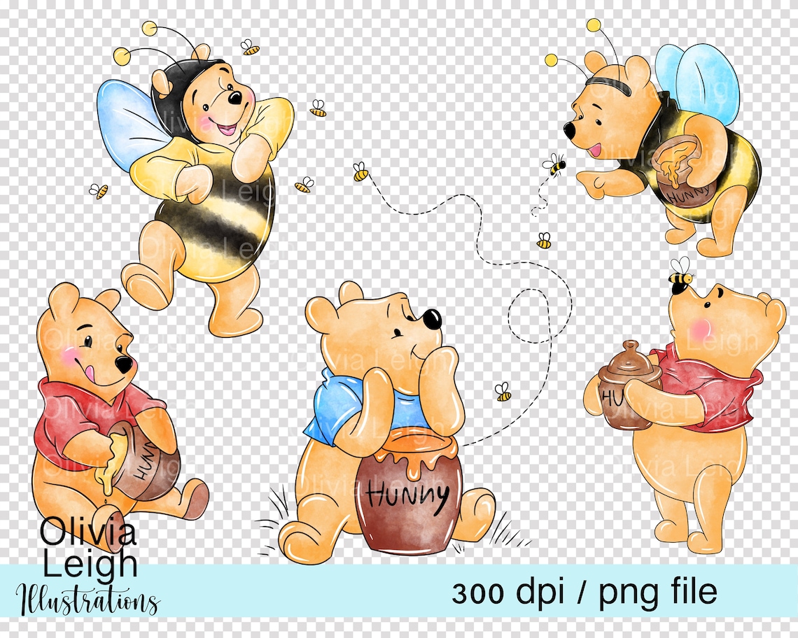 Winnie the Pooh Bee Cute Clipart PNG Files DIGITAL DOWNLOAD - Etsy
