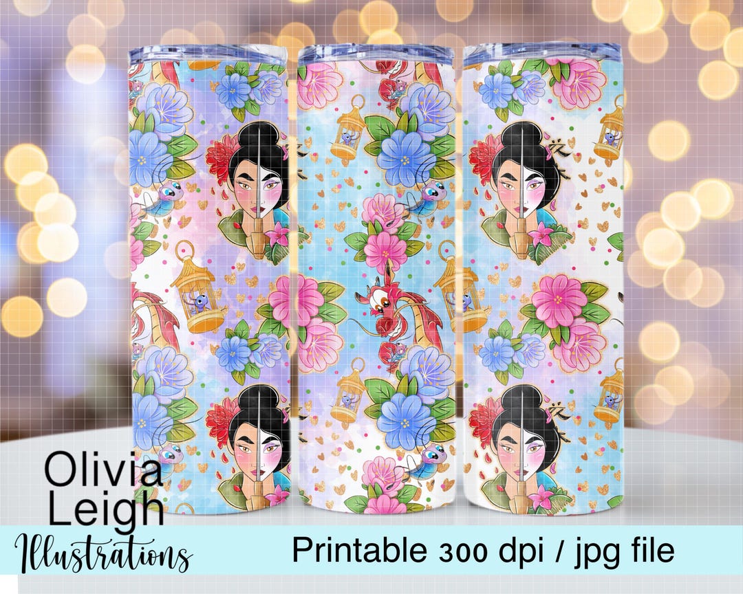 Princess Mulan Cute Sublimation Design Cup Wrap DIGITAL DOWNLOAD 20oz ...