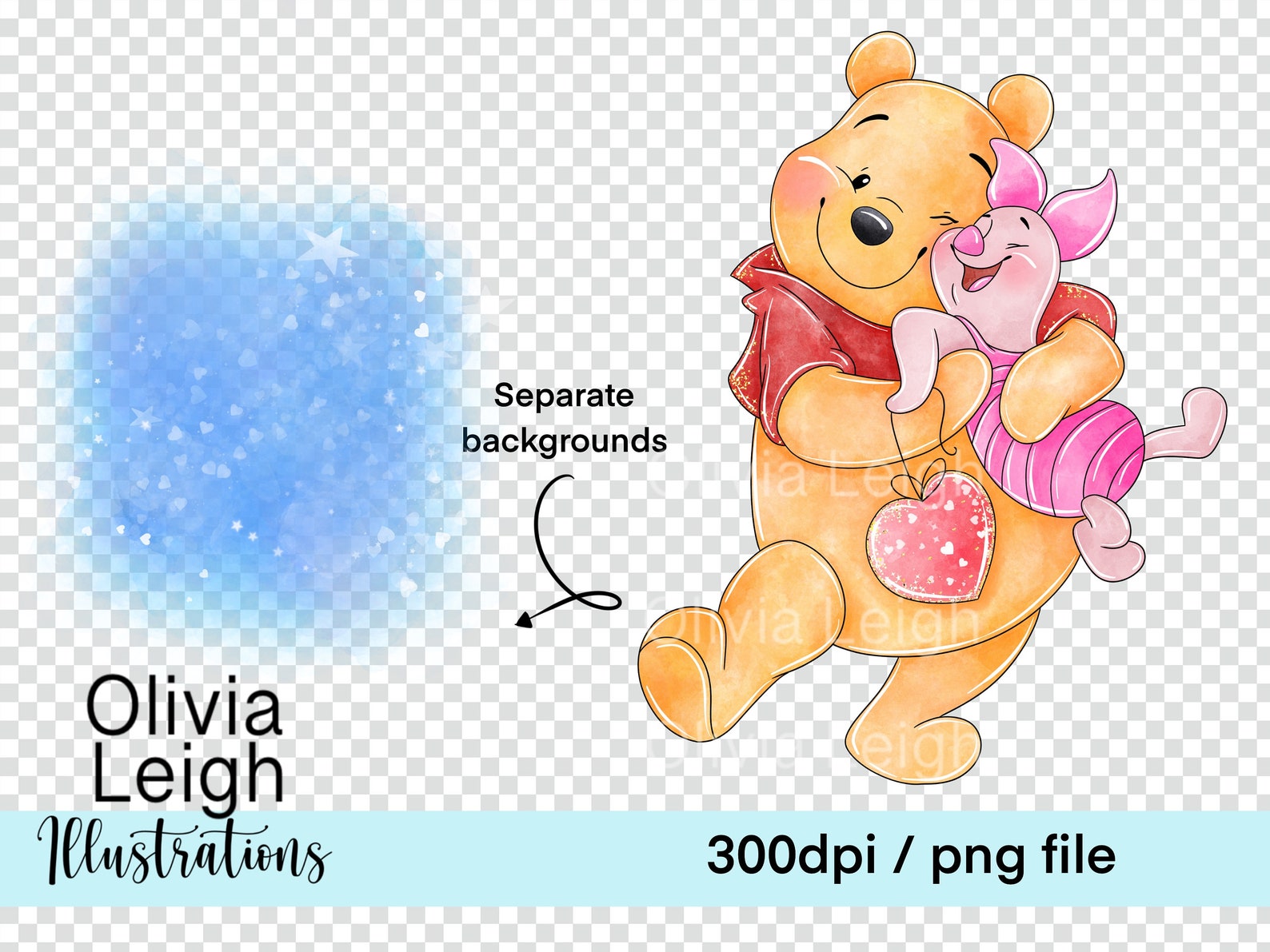 Winnie the Pooh and Piglet Vatentines Cute Clipart PNG Files DIGITAL ...