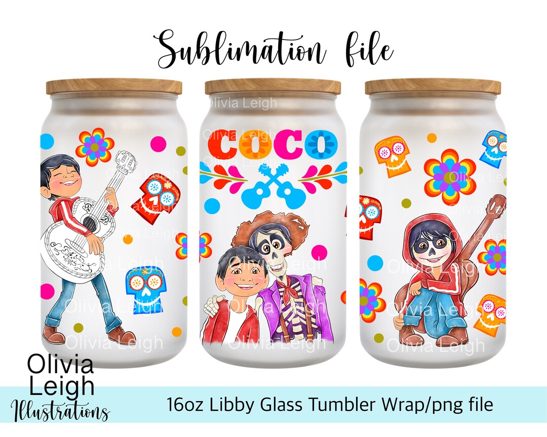 Coco Cup Wrap Png File DIGITAL DOWNLOAD 16oz Glass Tumbler Design for ...