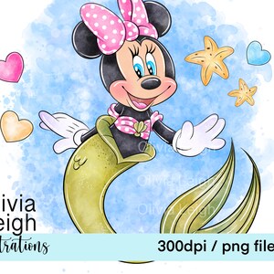 Minnie Mouse Mermaid Beach Cute Clipart Set PNG Files DIGITAL DOWNLOAD ...