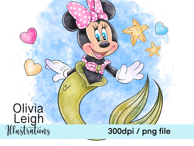 Minnie Mouse Mermaid Beach Cute Clipart Set PNG Files DIGITAL DOWNLOAD ...