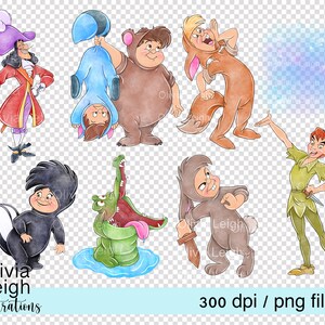 Set of Peter Pan Cute Watercolour Nursery Children's Clipart PNG Files ...