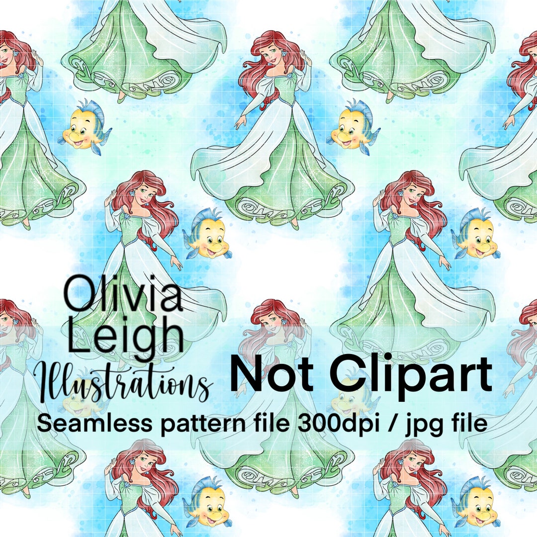 Cute Princess Ariel and Flounder Seamless Pattern. Digital Paper ...
