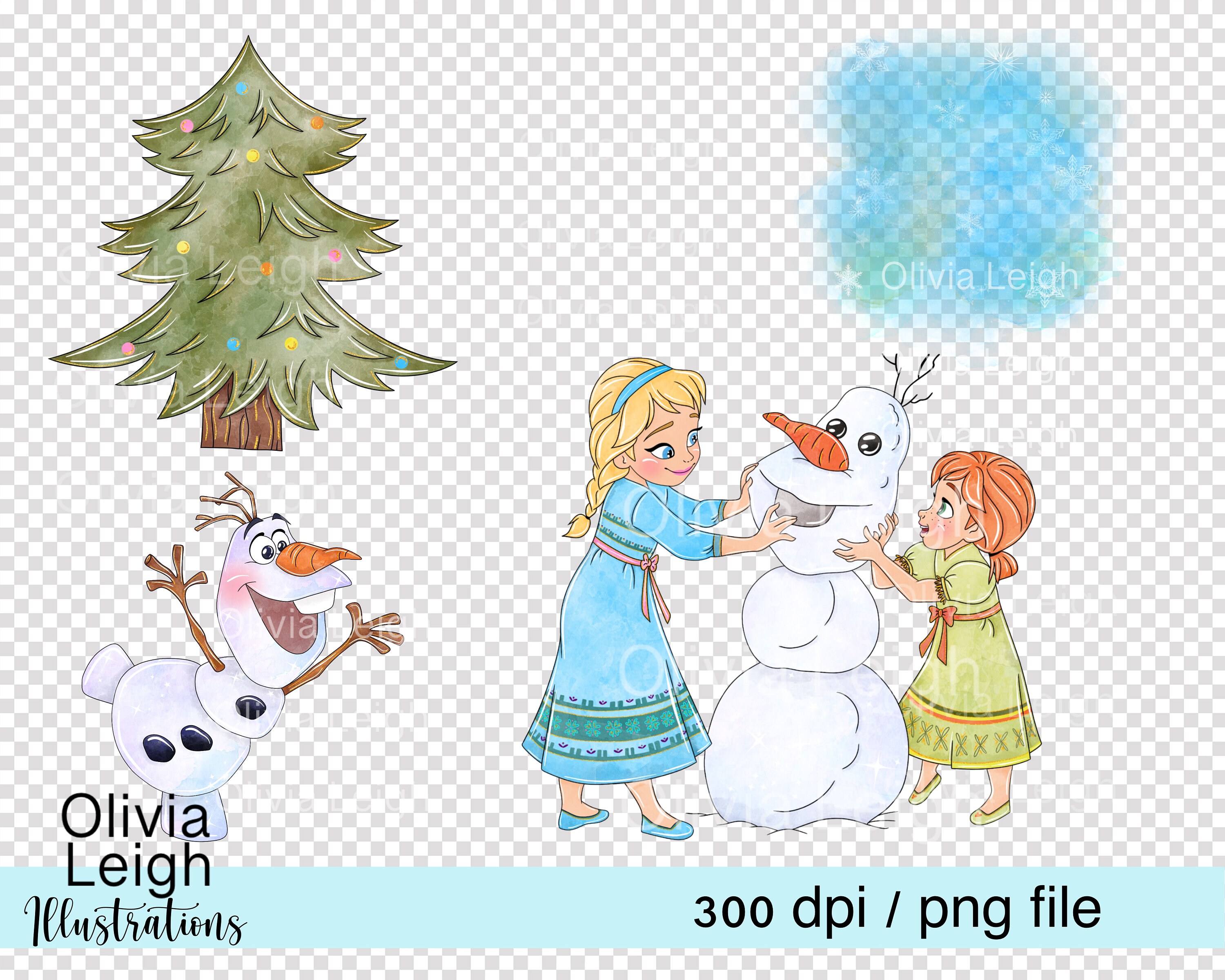 Set of Frozen Princess Elsa, Anna, Sven and Olaf Christmas Tree Clipart ...