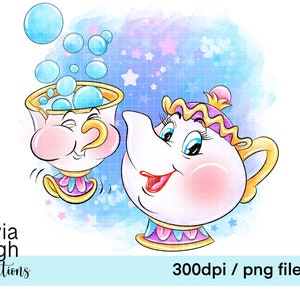 Mrs Teapots and Chip, Cute Clipart PNG Files Hand Drawn DIGITAL ...