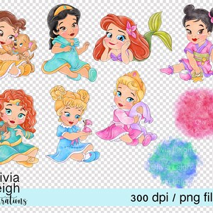 Set of Baby Toddler Princesses Cinderella, Belle, Jasmine. Ariel, Cute ...