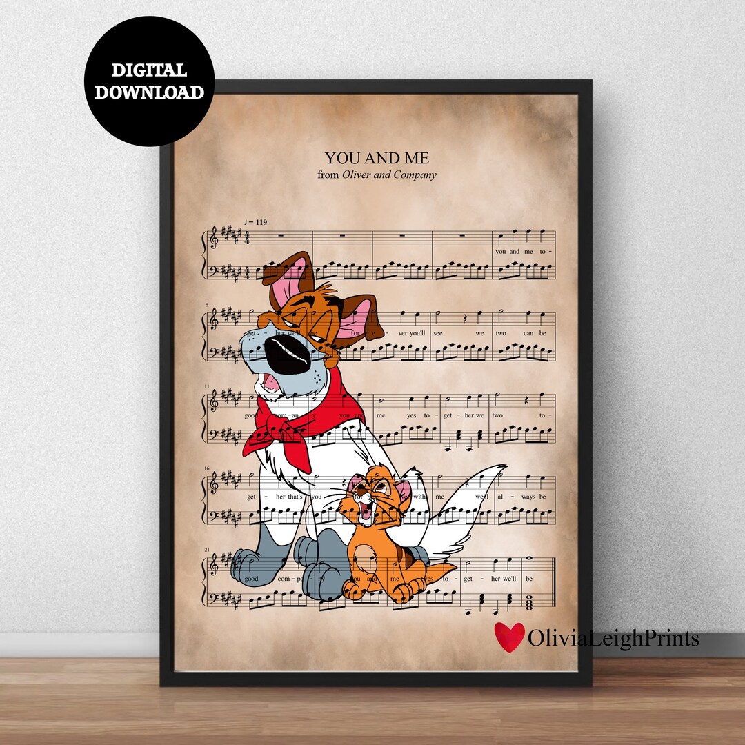 Oliver and Company Music Sheet Print-wall Art-gift-nursery Children's ...