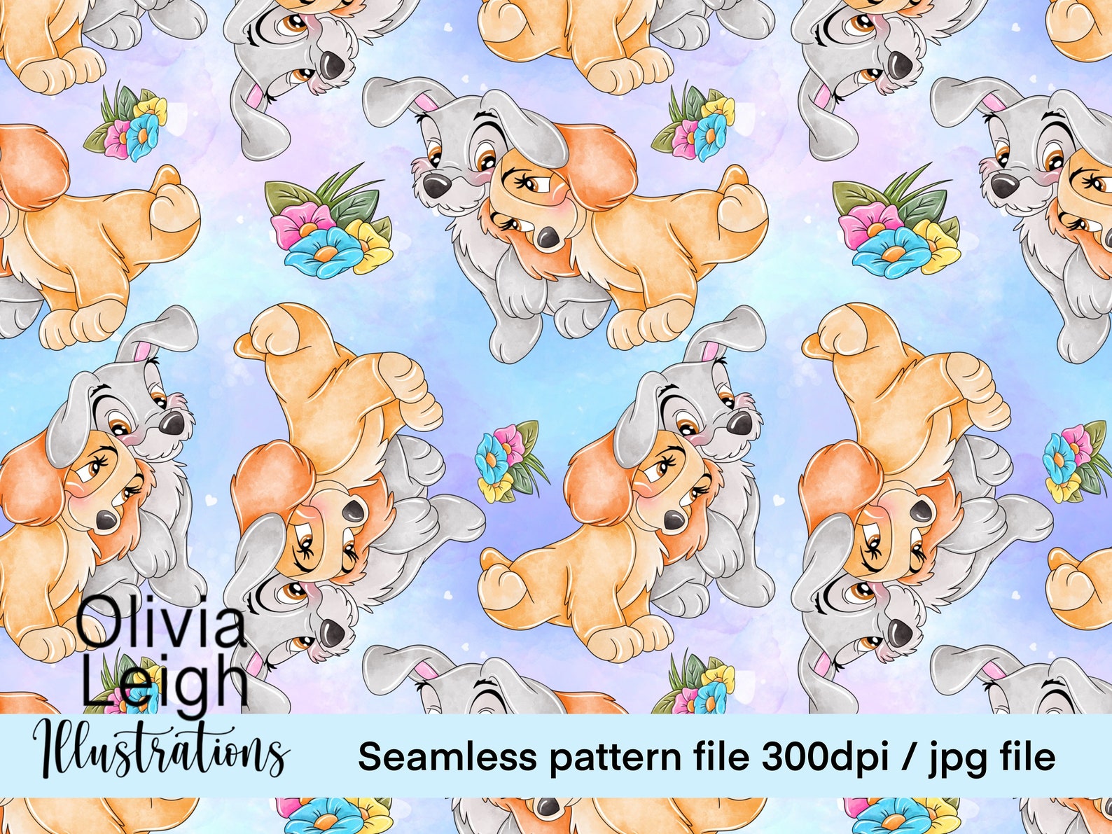 Cute Lady and the Tramp Dog Puppy Seamless Pattern. Digital - Etsy