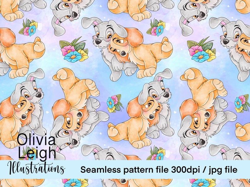 Cute Lady and the Tramp Dog Puppy Seamless Pattern. Digital - Etsy