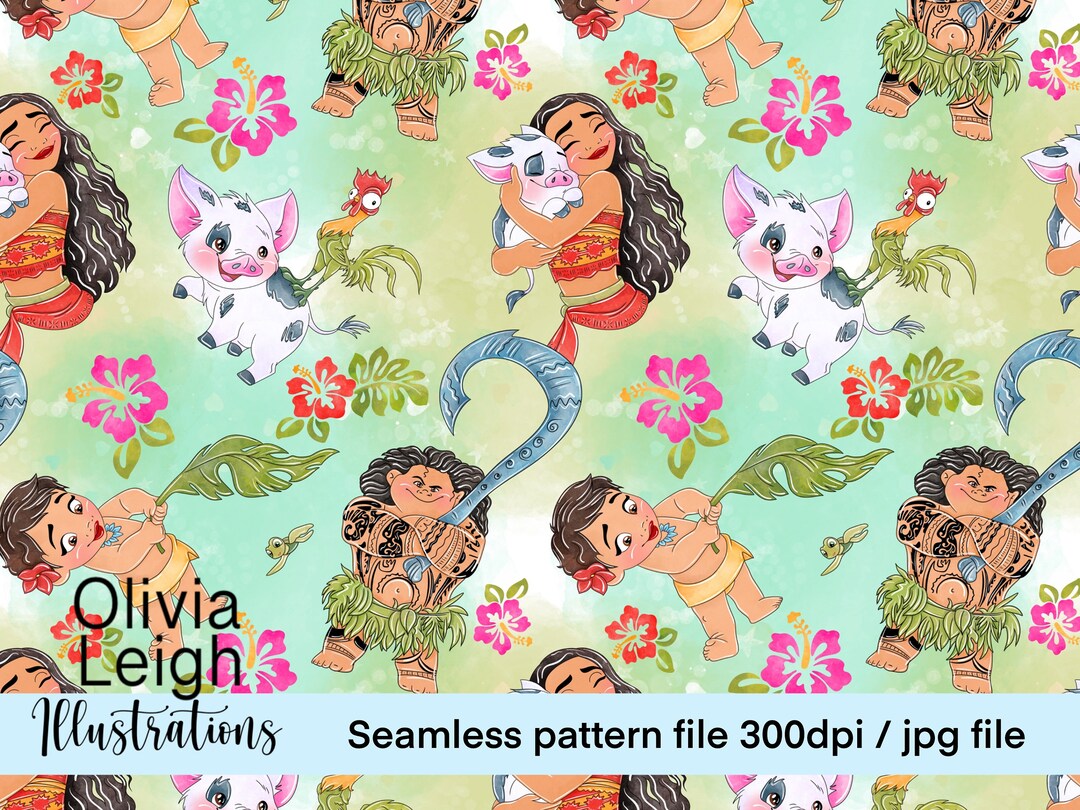 Cute Princess Moana Seamless Pattern. Digital Paper. DIGITAL - Etsy