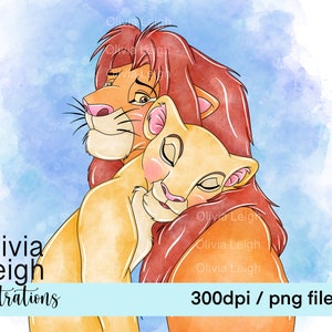 The Lion King Simba and Nala Cute Valentines Clipart PNG Files DIGITAL ...