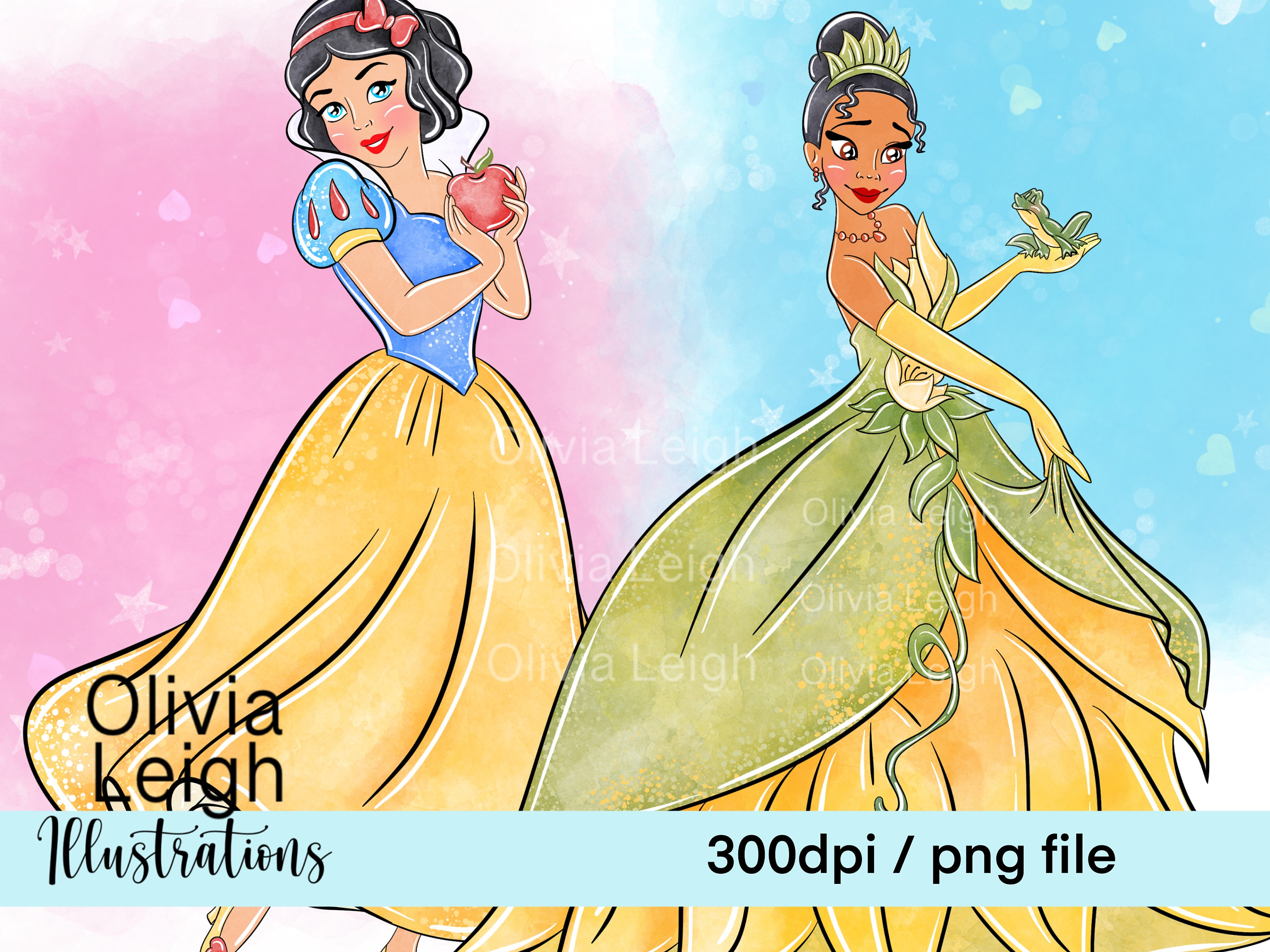 Set of Princess Belle, Cinderella, Snow White, Rapunzel, Jasmine and ...
