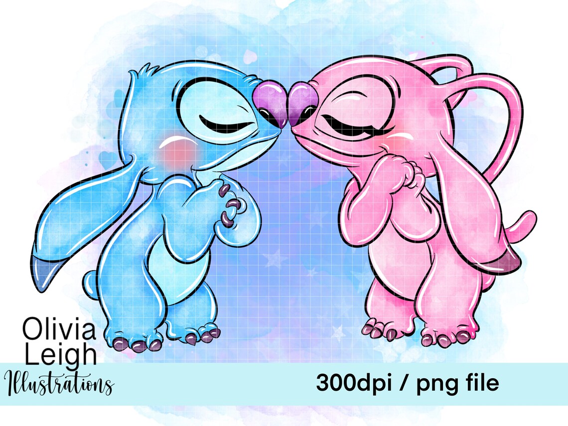 Stitch and Angel Cute Hand Drawn Clipart PNG Files DIGITAL DOWNLOAD ...