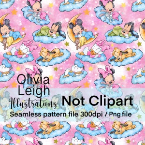 Cute Baby Mickey and Minnie Mouse Seamless Repeat Pattern. Digital ...