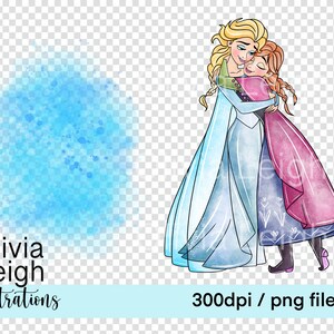 Princess Elsa and Anna Frozen Cute Clipart PNG Files DIGITAL - Etsy