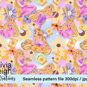 Princess Rapunzel Repeat Seamless Pattern. Digital Paper. - Etsy