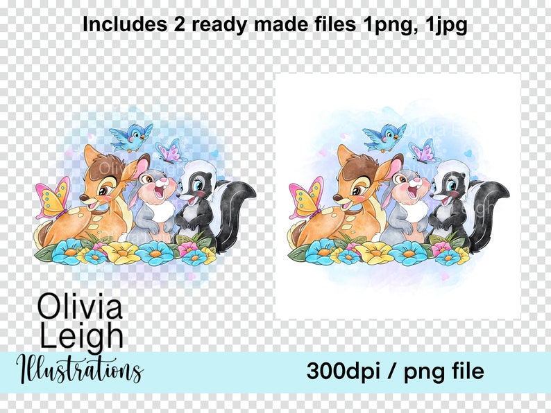 Cute Bambi and Thumper Clipart Sublimation PNG Files DIGITAL DOWNLOAD ...