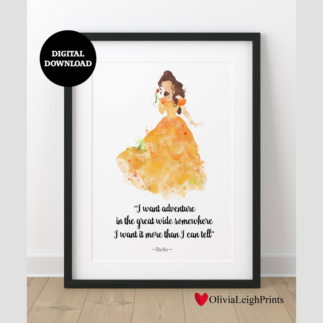 Princess Belle Watercolour Quote Print-wall Art-gift- DIGITAL DOWNLOAD ...