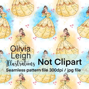 Cute Princess Belle Seamless Pattern. Digital Paper. DIGITAL DOWNLOAD ...