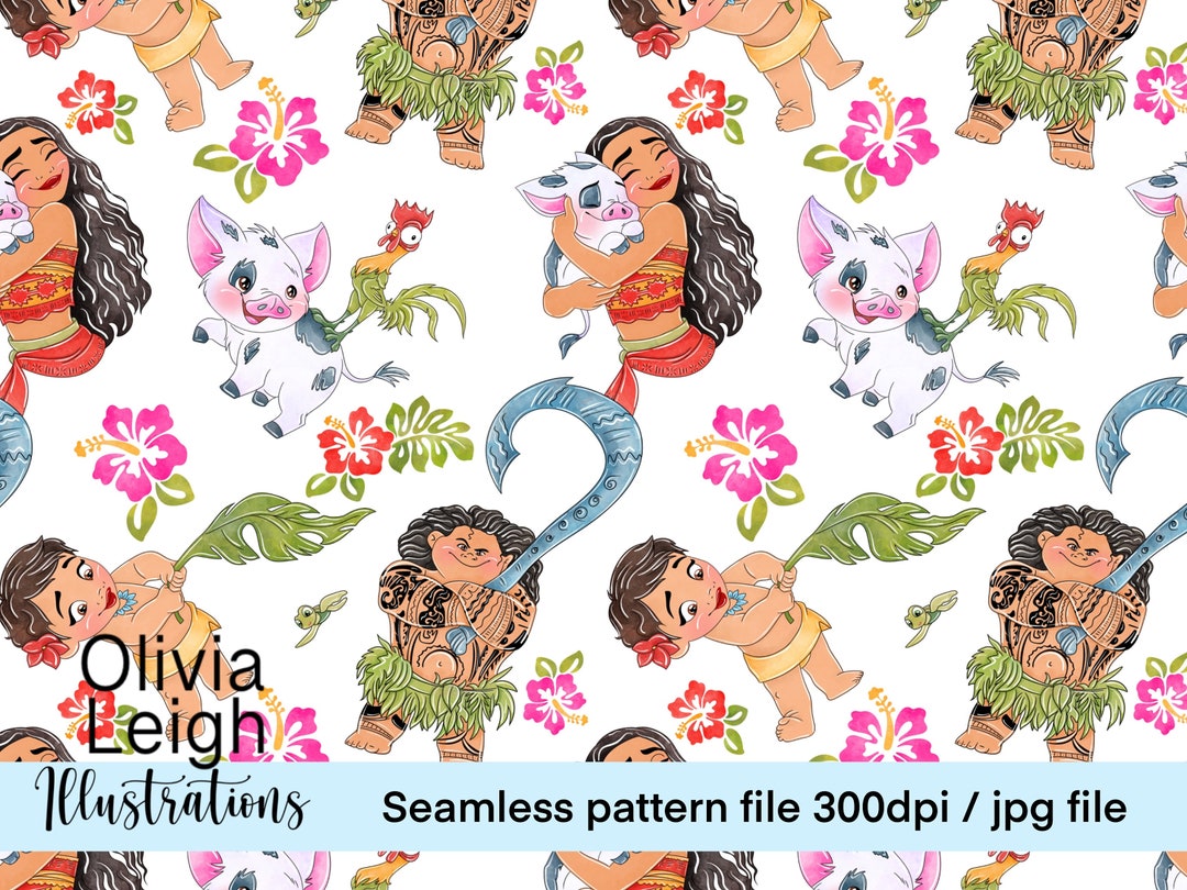 Cute Princess Moana Seamless Pattern. Digital Paper. DIGITAL - Etsy