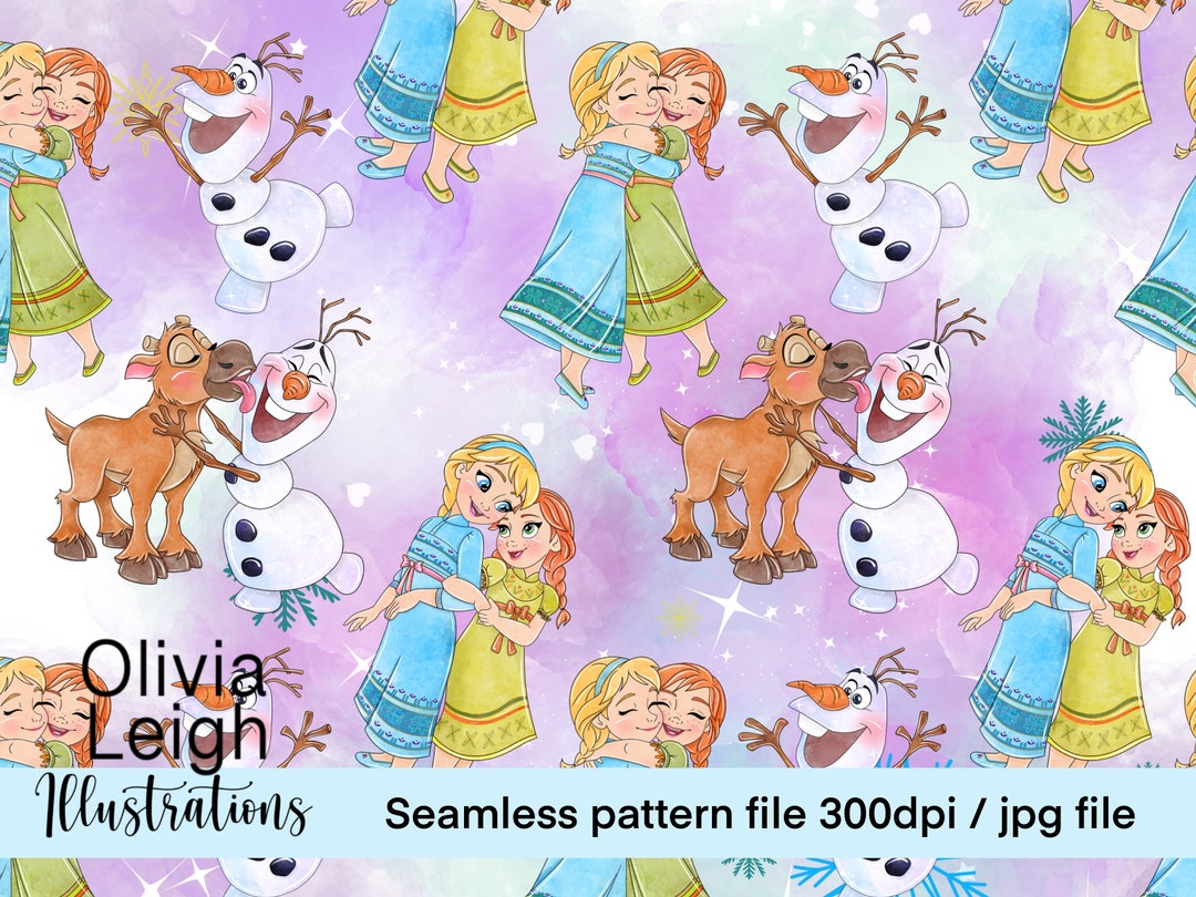 Princess Elsa and Anna Frozen Olaf Cute Seamless Pattern. - Etsy