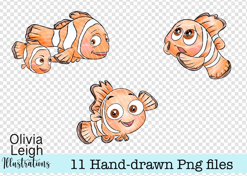 Finding Nemo Cute Clipart Set PNG Files Hand Drawn DIGITAL DOWNLOAD ...