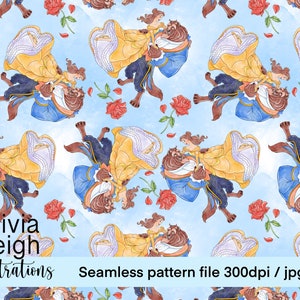 Cute Beauty and the Beast Seamless Pattern. Digital Paper. - Etsy