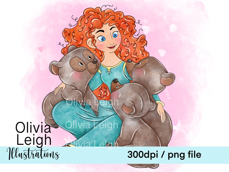 Princess Merida Brave Bear Cubs Cute Clipart PNG Files DIGITAL - Etsy