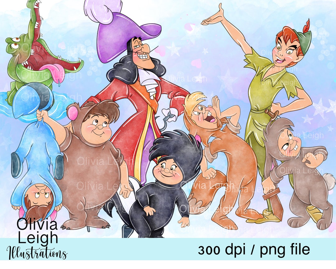 Set of Peter Pan Cute Watercolour Nursery Children's Clipart PNG Files ...