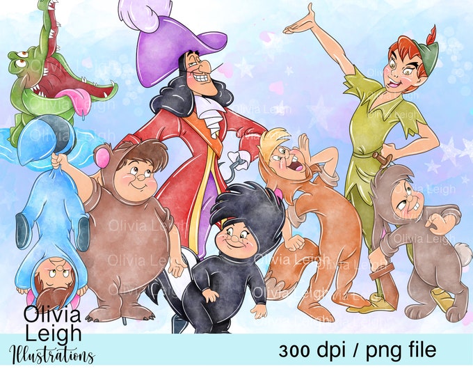 Set of Peter Pan Cute Watercolour Nursery Children's Clipart PNG Files ...