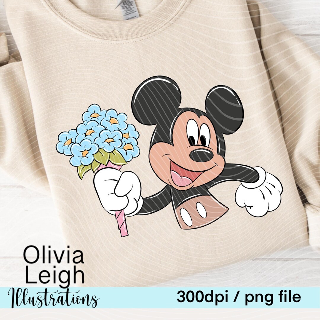 Mickey Cute Flowers Hand Drawn Clipart PNG Files DIGITAL DOWNLOAD ...