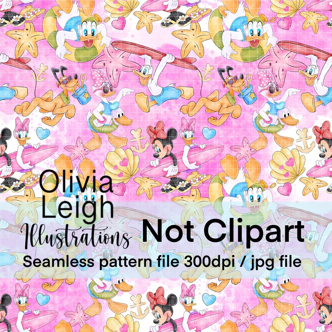 Cute Mickey and Friends Beach Summer Repeat Seamless Pattern. Digital ...