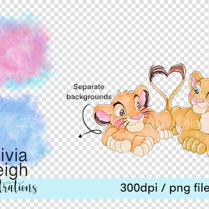 The Lion King Simba and Nala Cute Valentines Clipart PNG Files DIGITAL ...