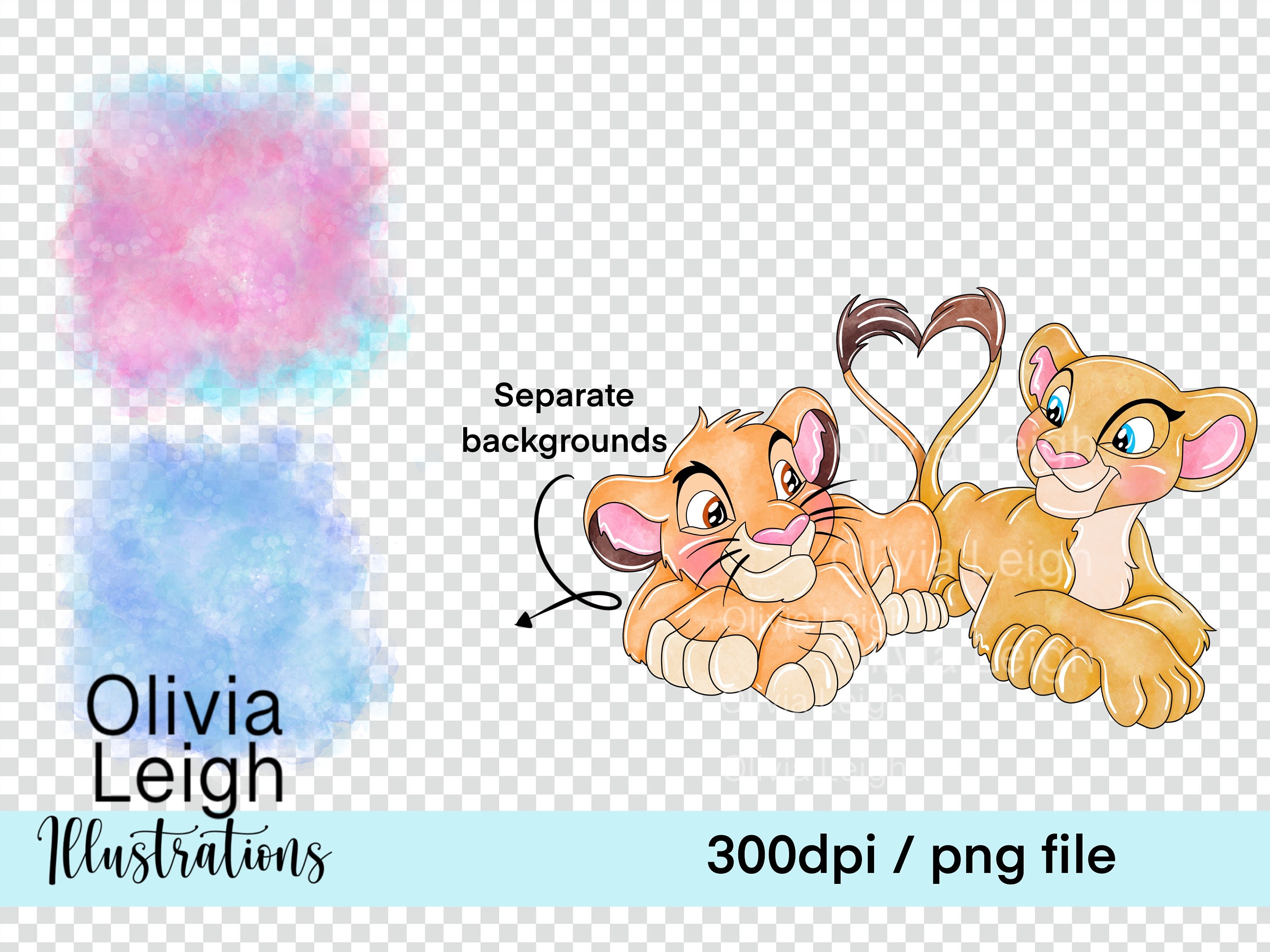 The Lion King Simba and Nala Cute Valentines Clipart PNG Files DIGITAL ...