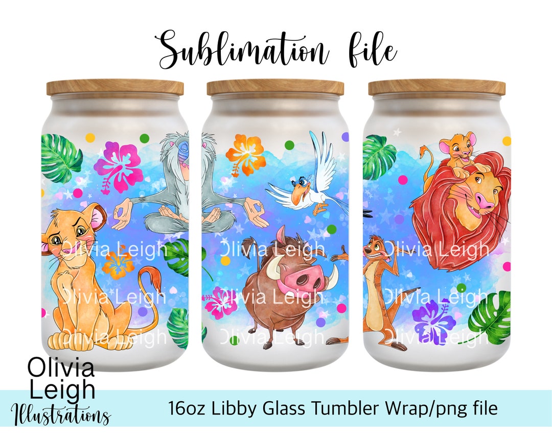 Lion King Sublimation Wrap PNG File DIGITAL DOWNLOAD 16oz Glass Tumbler ...