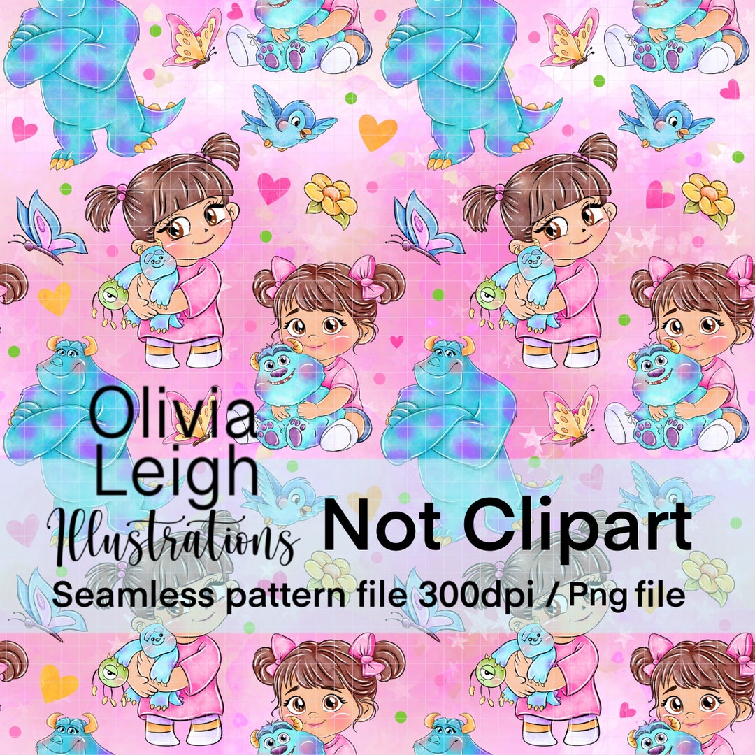 Monsters Inc Boo Floral Pink Cute Seamless Pattern. Digital Paper ...