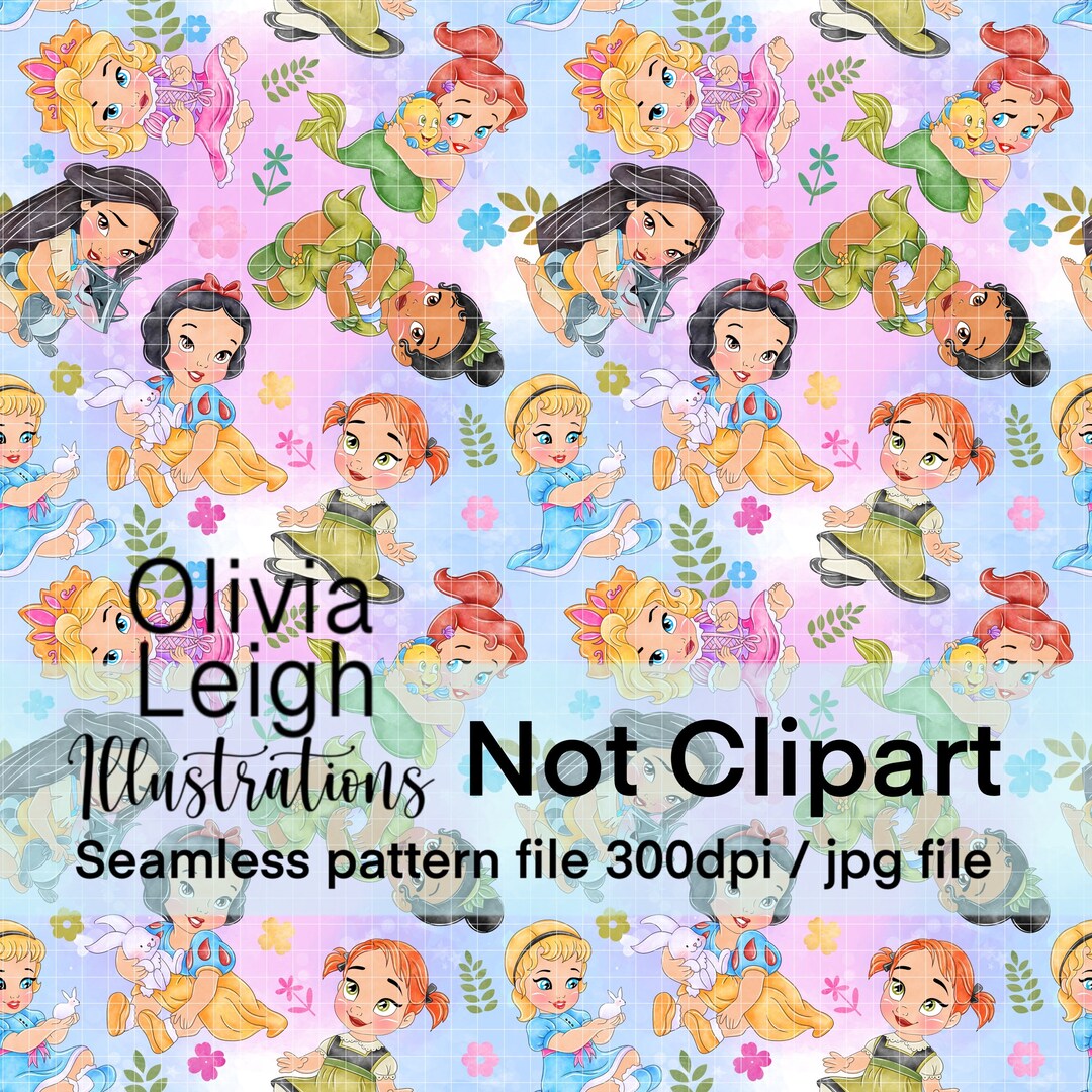 Cute Toddler Baby Princess Seamless Pattern. Tiana, Snow White ...