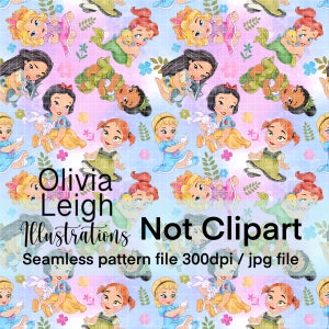 Cute Toddler Baby Princess Seamless Pattern. Tiana, Snow White ...