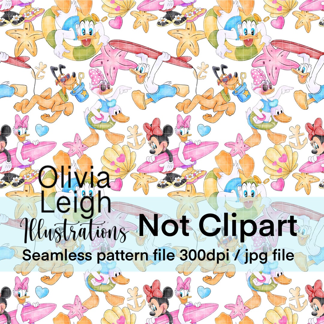 Cute Mickey and Friends Beach Summer Repeat Seamless Pattern. Digital ...